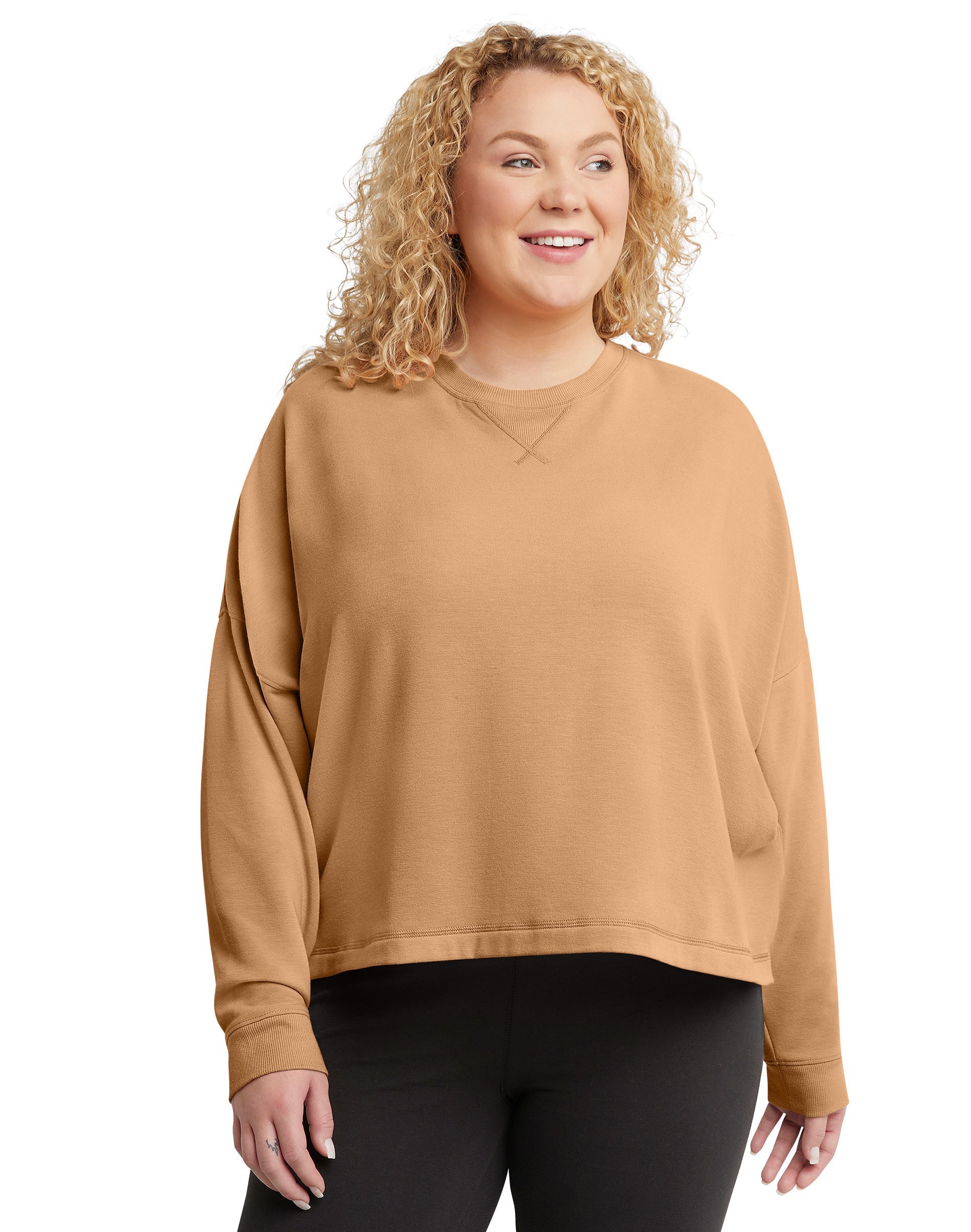 Hanes Originals Women's Soft Brushed Fleece Crop Sweatshirt, Plus Sizes ...