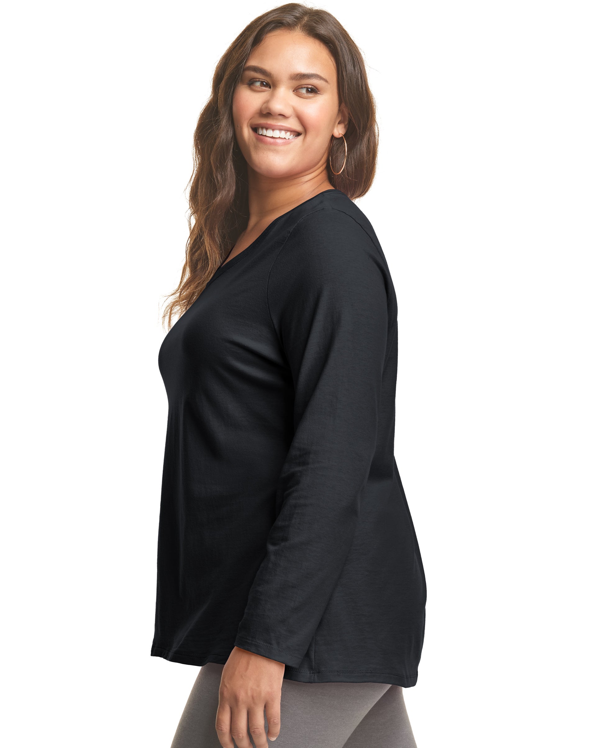 Just My Size Womens Plus Vneck Long Sleeve Tee Ebony 3x for sale online ...