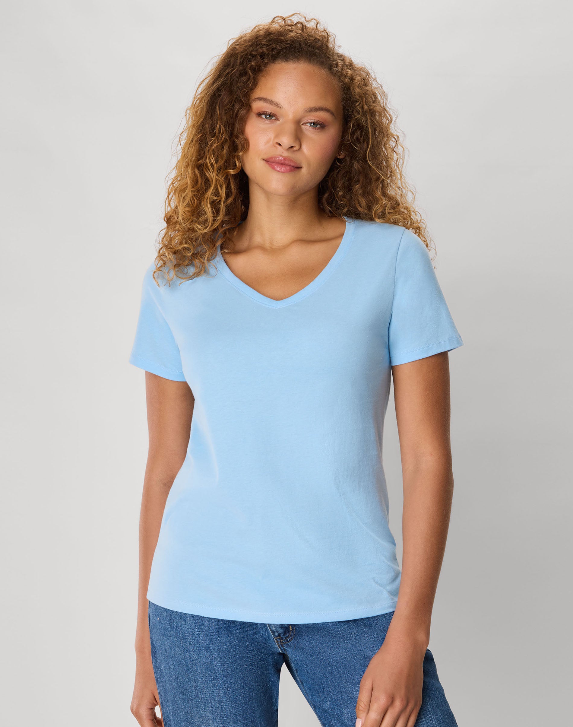 Click here for Hanes Perfect-T Womens V-Neck Cotton T-Shirt Light... prices