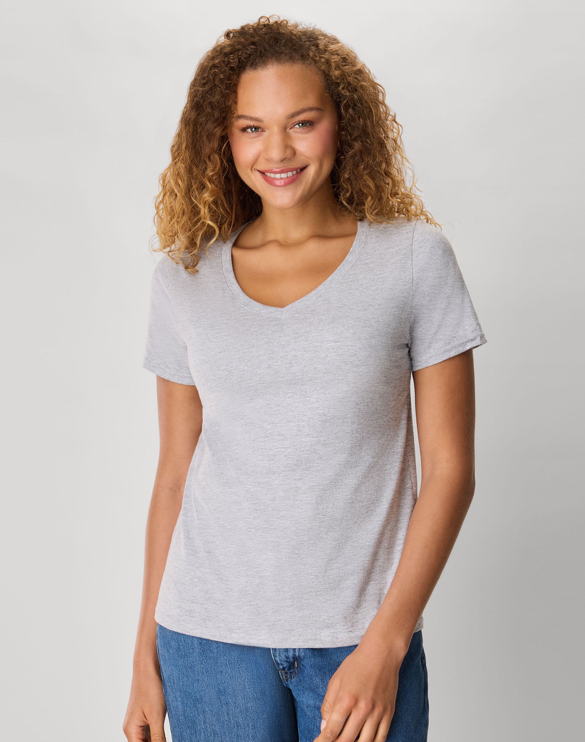 Click here for Hanes Perfect-T Womens V-Neck Cotton T-Shirt Light... prices