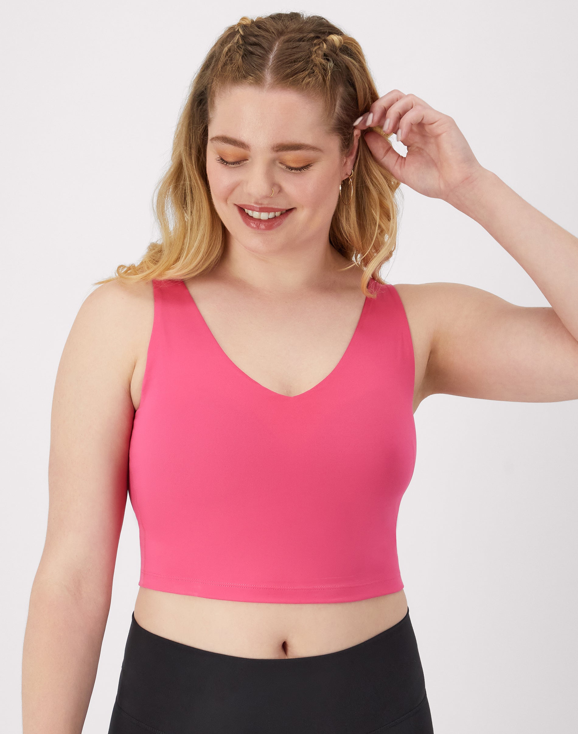 Click here for Hanes Moves Womens Padded Crop Top Pink Pedestal 2... prices